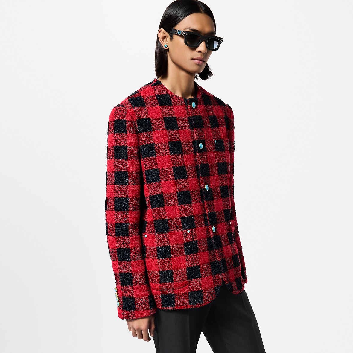 Damier Collarless Tweed Jacket - Ready to Wear | LOUIS VUITTON