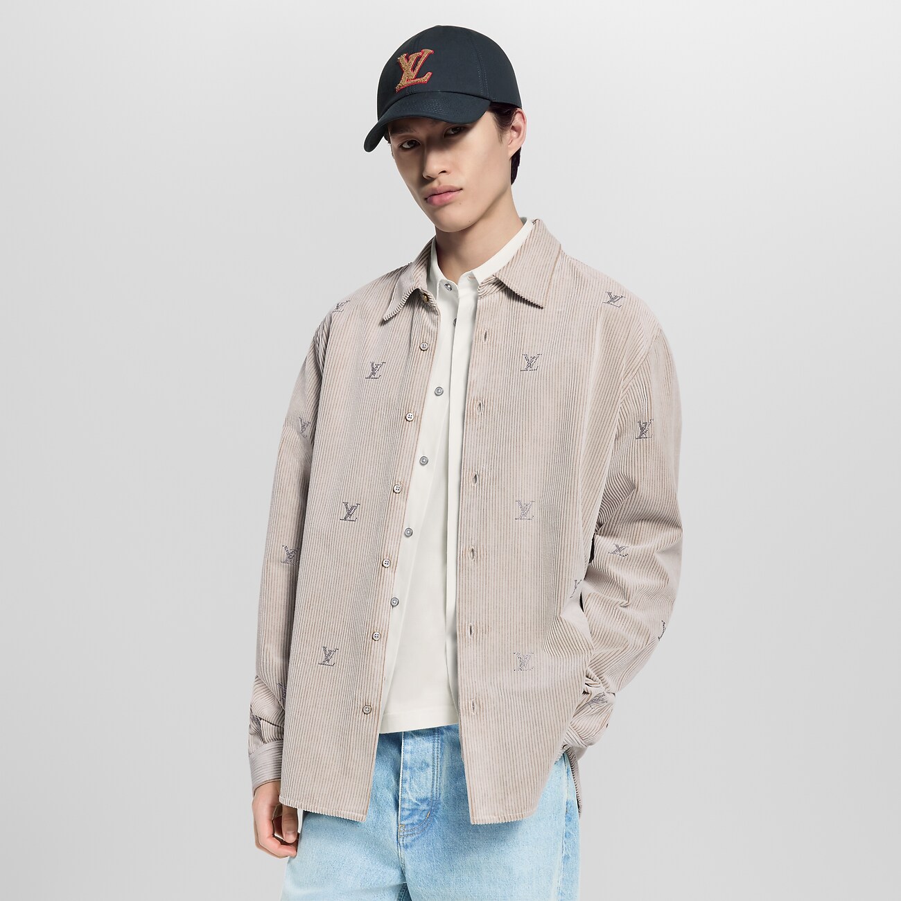 LV Blason Embellished Long-Sleeved Corduroy Shirt - Ready-to-Wear ...