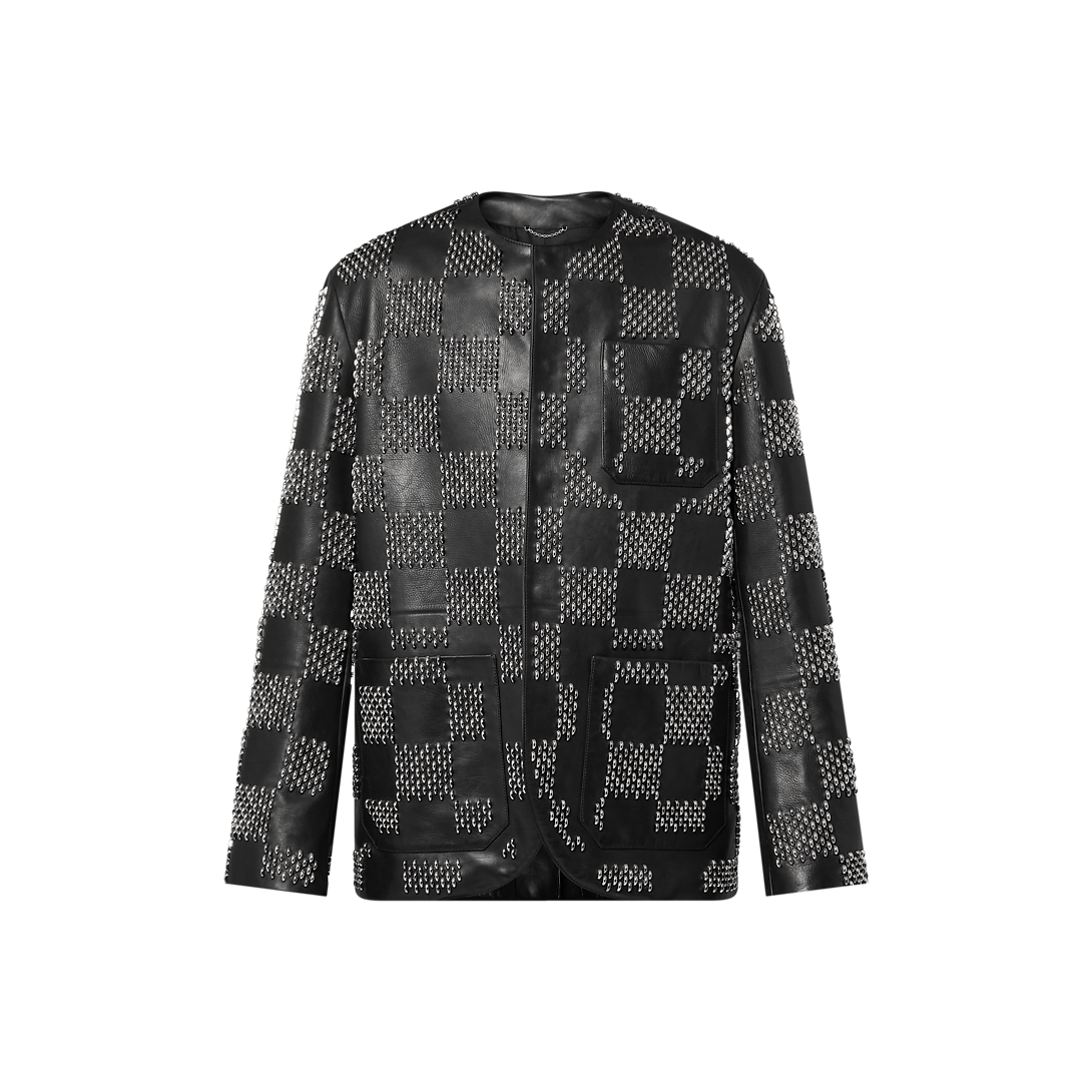Made To Order Studded Leather Collarless Jacket - Ready to Wear | LOUIS ...