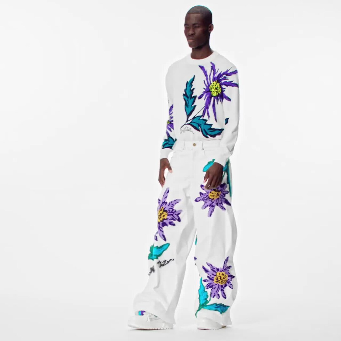 Thistle-Embroidered Wavy Denim Pants - Ready to Wear | LOUIS VUITTON